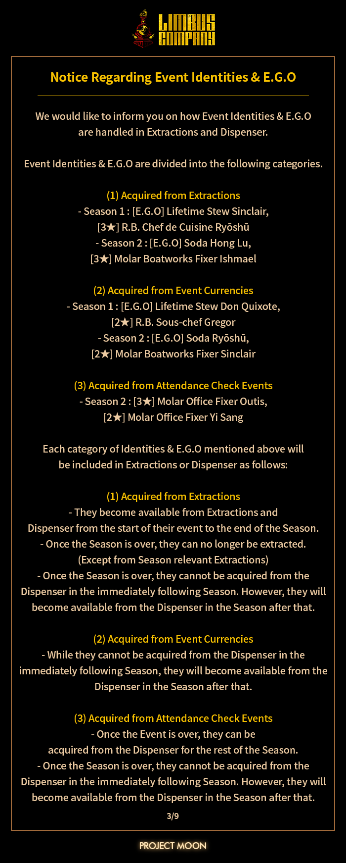 October 26th Scheduled Update Notice | Limbus Company October 26th Scheduled Update Notice | Limbus Company